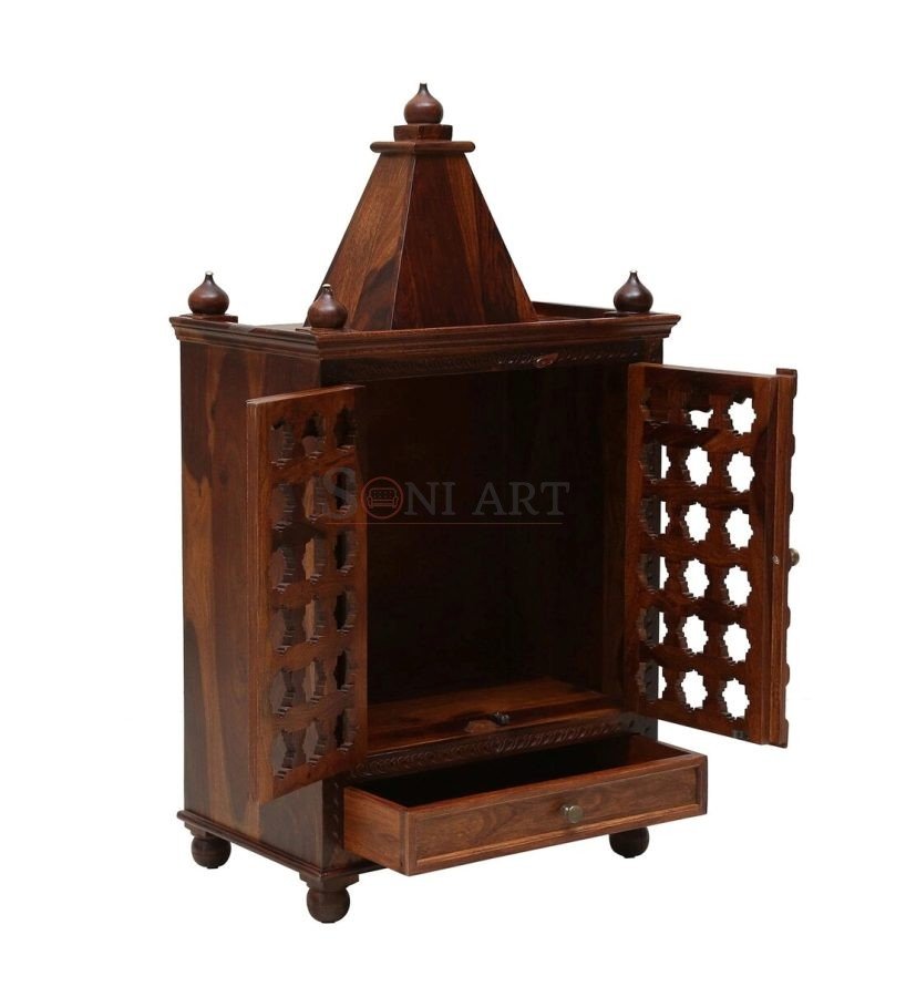 Soesto Solid Sheesham Wood Carved Puja Mandir Temple - Soni Art