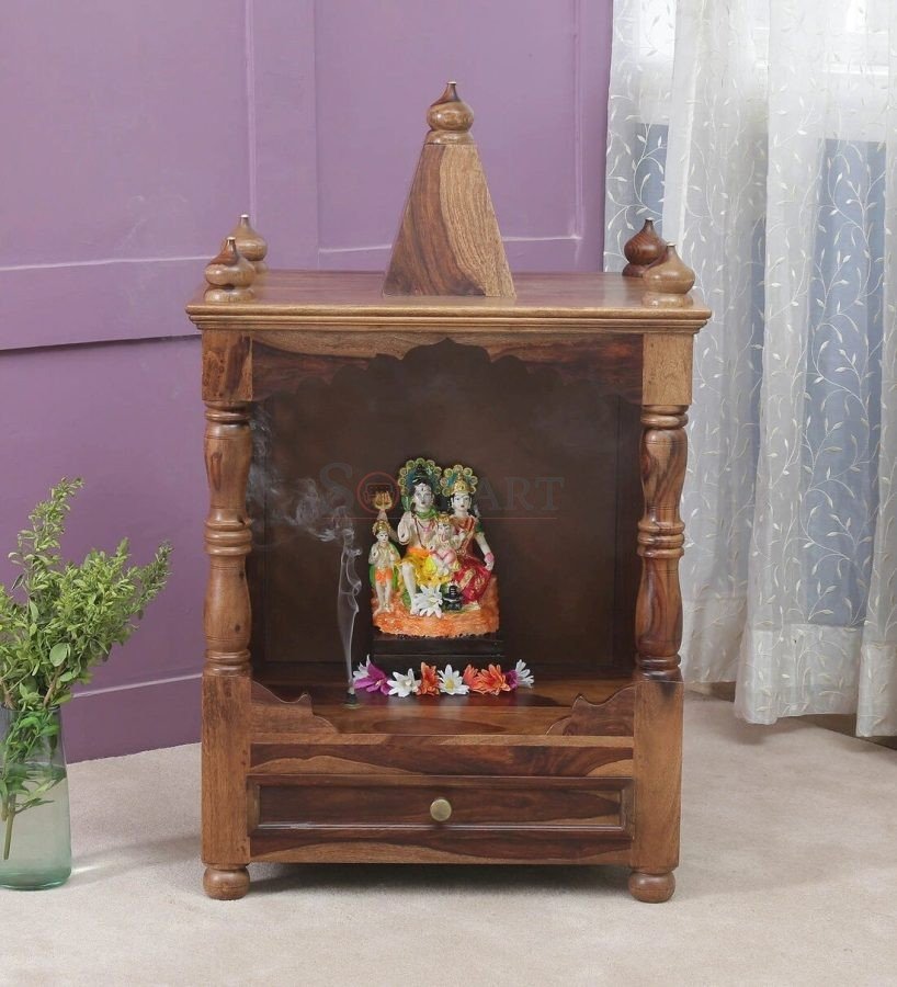 Pillar Carved Solid Sheesham Wood Home Temple Mandir - Soni Art